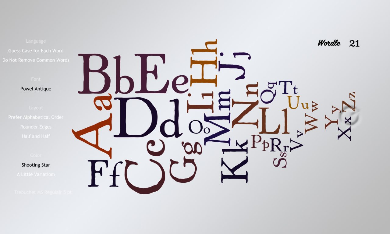 Wordle 34 font examples in 6 color styles, Which one do you like?