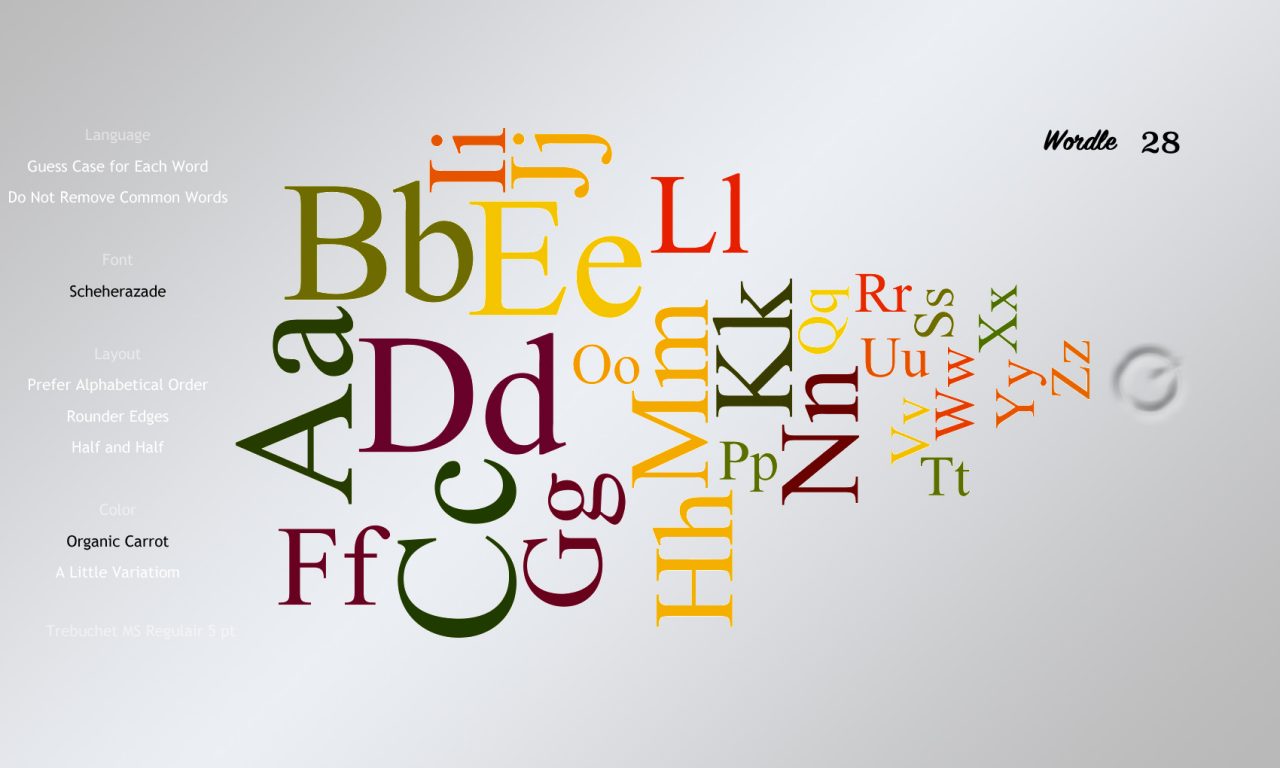 Wordle 34 font examples in 6 color styles, Which one do you like?